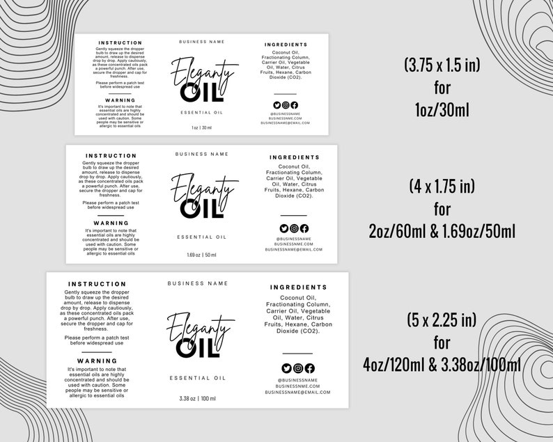 Essential Oil Bottle Label Template, DIY Label Design for Dropper ...