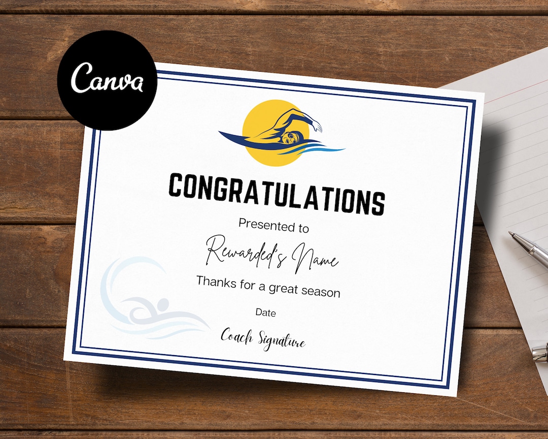 Editable Swimming Award Certificates | CANVA Template | Printable ...