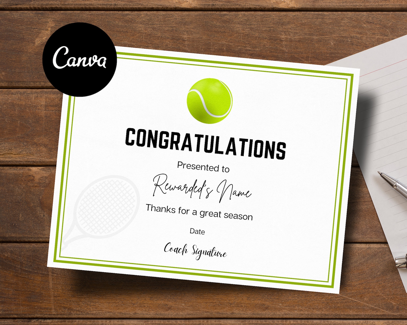 Editable Tennis Award Certificates | CANVA Template | Printable ...