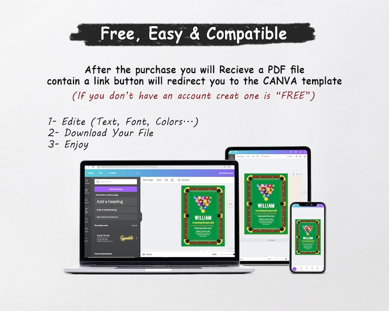 Billiards Birthday Invitation Template Snooker Pool Party - Etsy