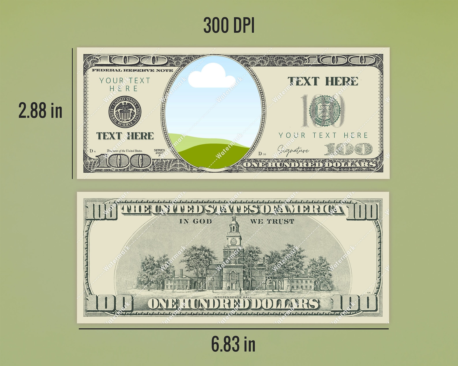 100 Dollar Bill Template, Custom Game Party Play Money, Add Your Text ...