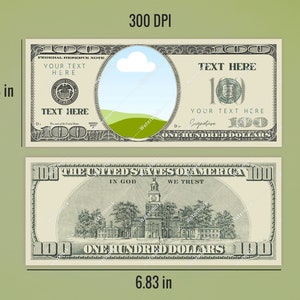 100 Dollar Bill Template, Custom Game Party Play Money, Add Your Text ...