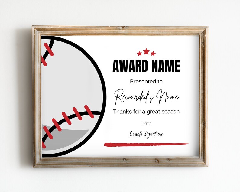 Baseball Award Certificate Editable Canva Template Printable - Etsy