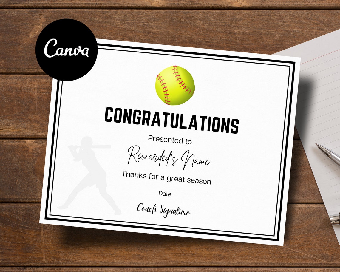 Editable Softball Award Certificates CANVA Template Printable Custom ...