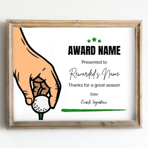 Golf Award Certificate Editable Canva Template, Printable Award End of ...