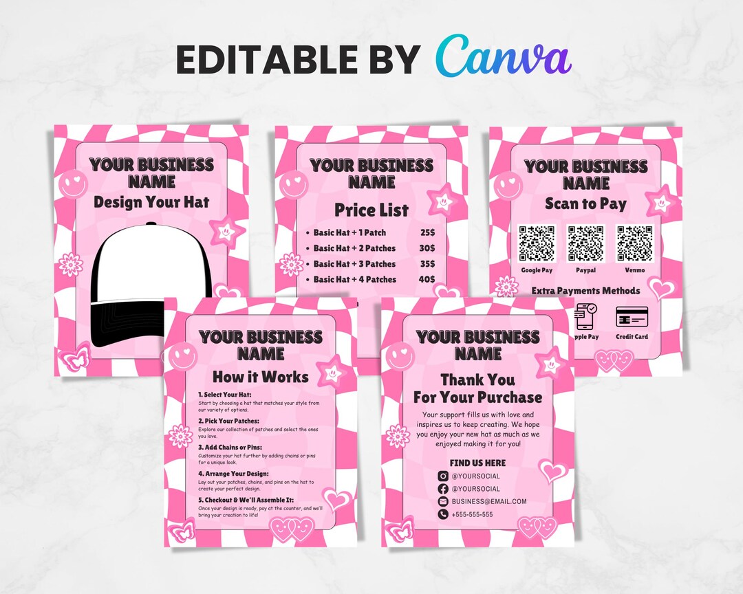Trucker Hat Bar Template, Fully Editable by Canva, Design Your Hat, Price List, Payments ...