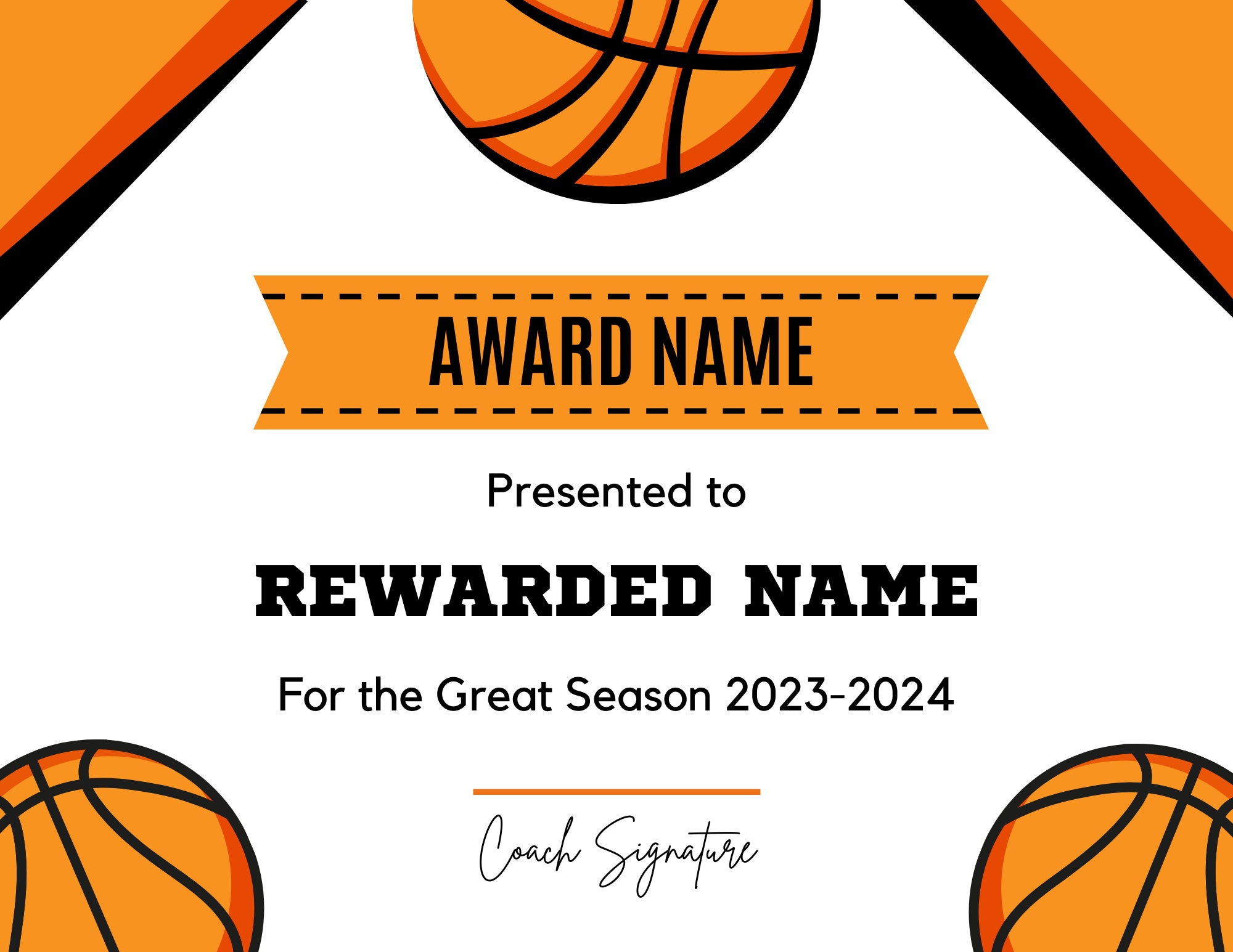 Editable Basketball Award Certificate Canva Template, Printable Award ...