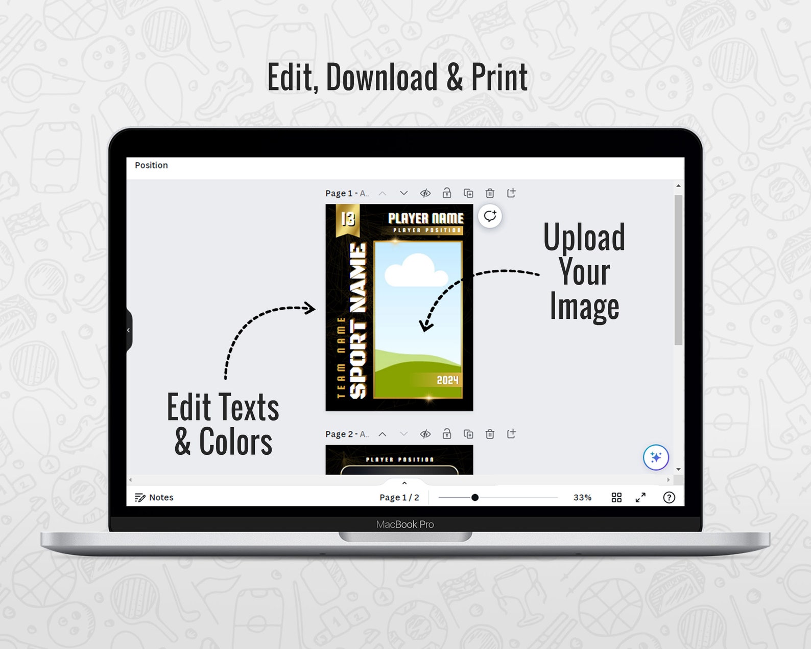 Basketball Card Template, DIY Golden Sport Cards Printable ...