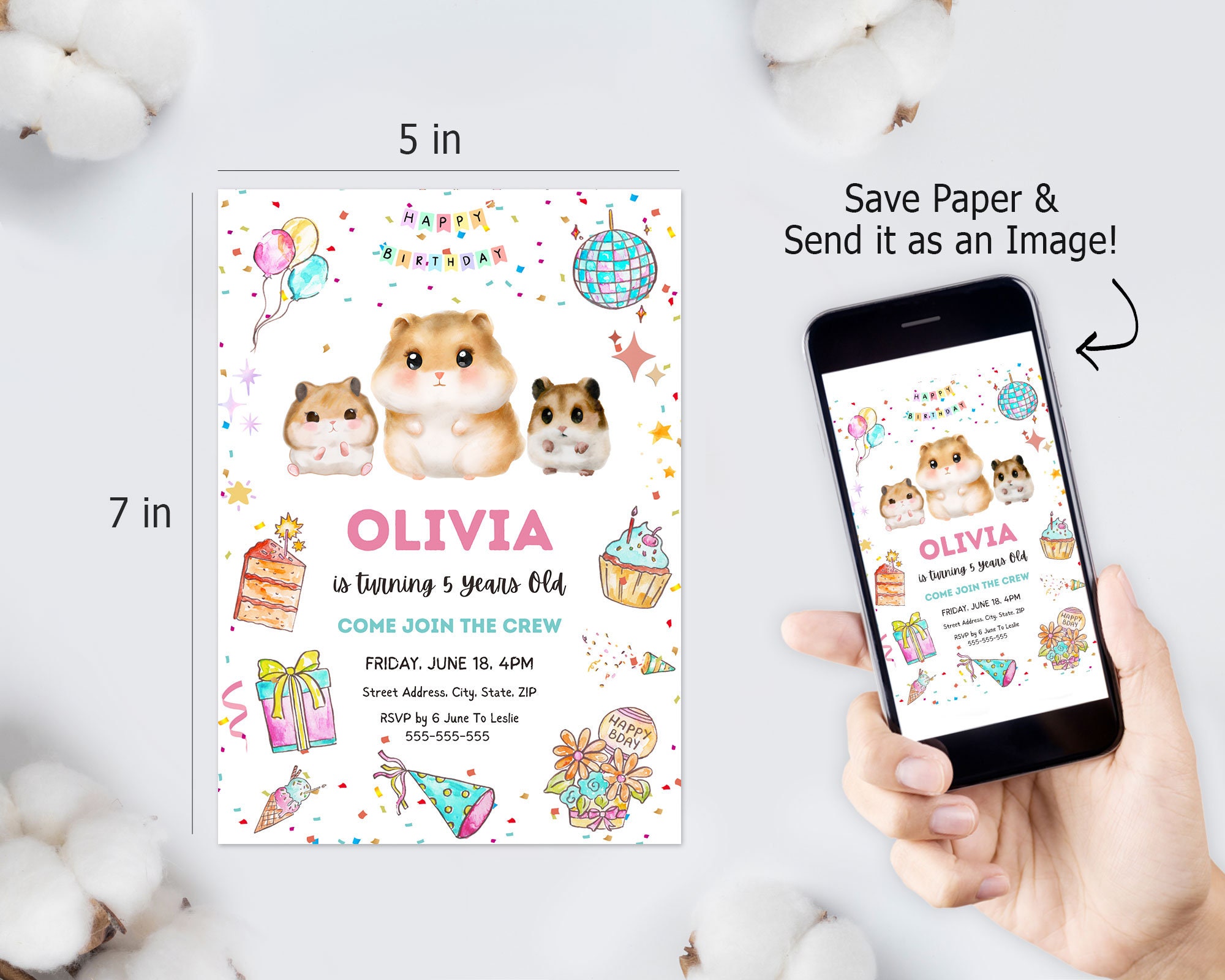 Hamsters Birthday Invitation Template, Hamster Party Invite, Editable ...