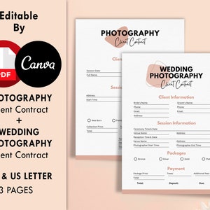 Photography and Wedding Photography Contract Set, Printable Pdfs ...