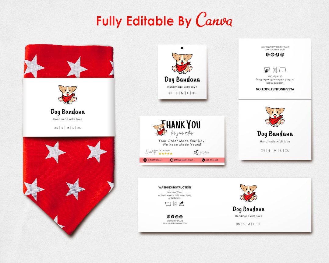 Editable Dog Bandana Label Template, DIY Pet Bandana Hang Tag, Fold ...