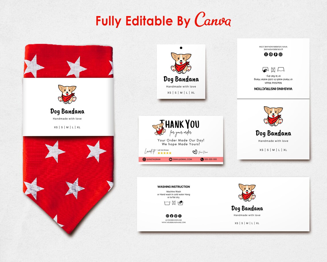 Editable Dog Bandana Label Template, DIY Pet Bandana Hang Tag, Fold ...