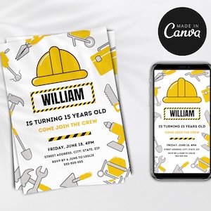 Contractor Birthday Invitation Template, Construction Laborer Building ...