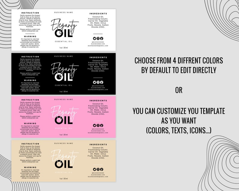 Essential Oil Bottle Label Template, DIY Label Design for Dropper ...