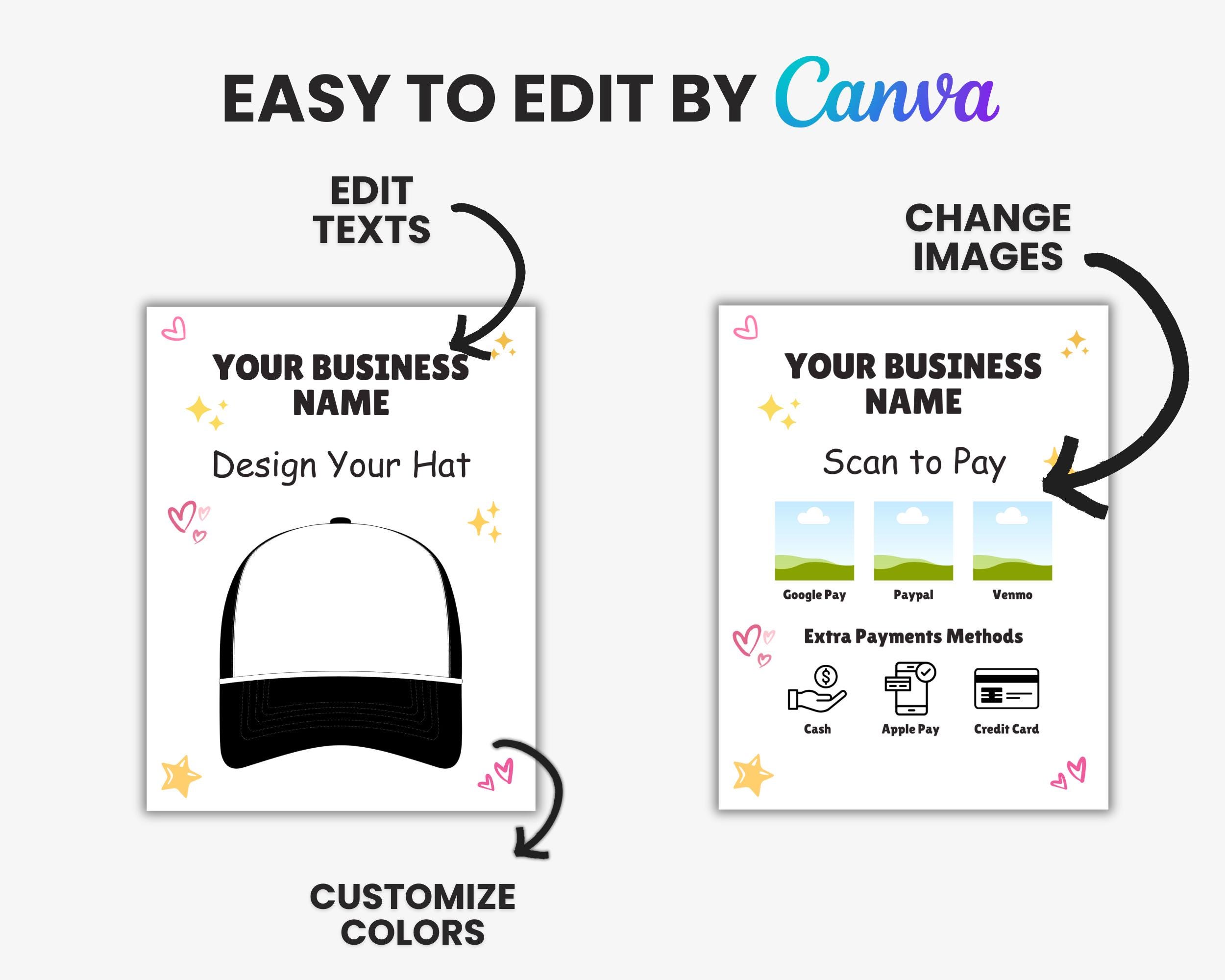 Trucker Hat Bar Bundle Editable Canva Templates, Design Your Hat, Price ...