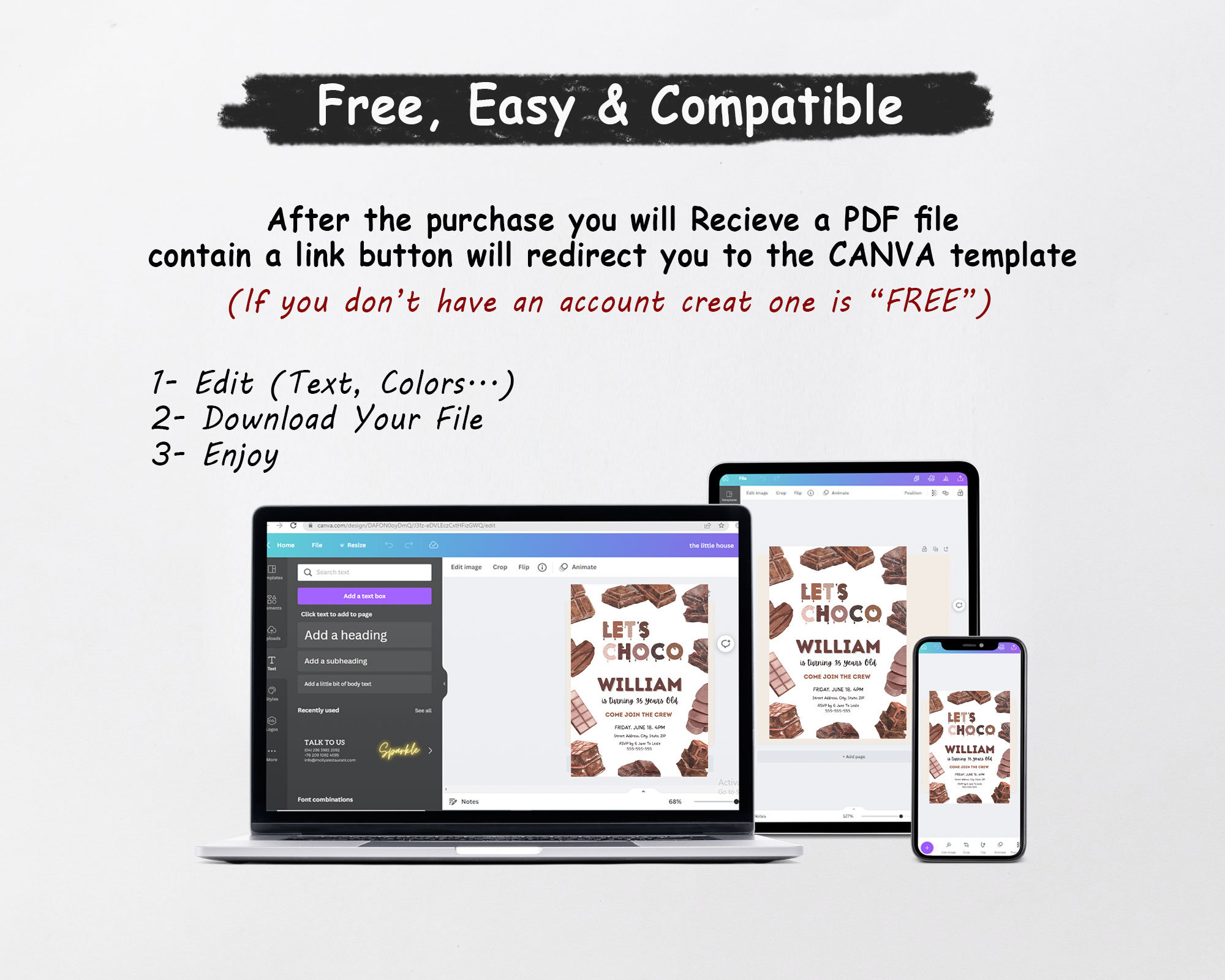 Let's Choco Birthday Invitation Template, Chocolate Lover Editable ...