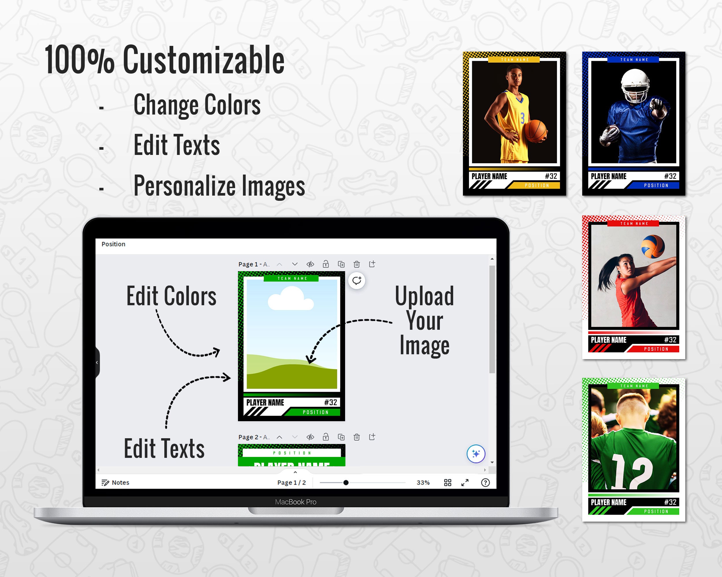 Soccer Trading Cards Template, Customizable Player Card Canva Template ...