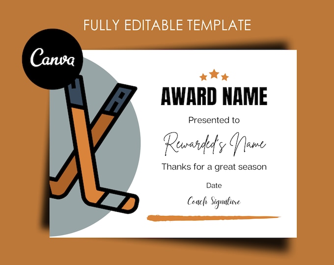 EDITABLE Field Hockey Certificate Template, Sports Certificate Award ...
