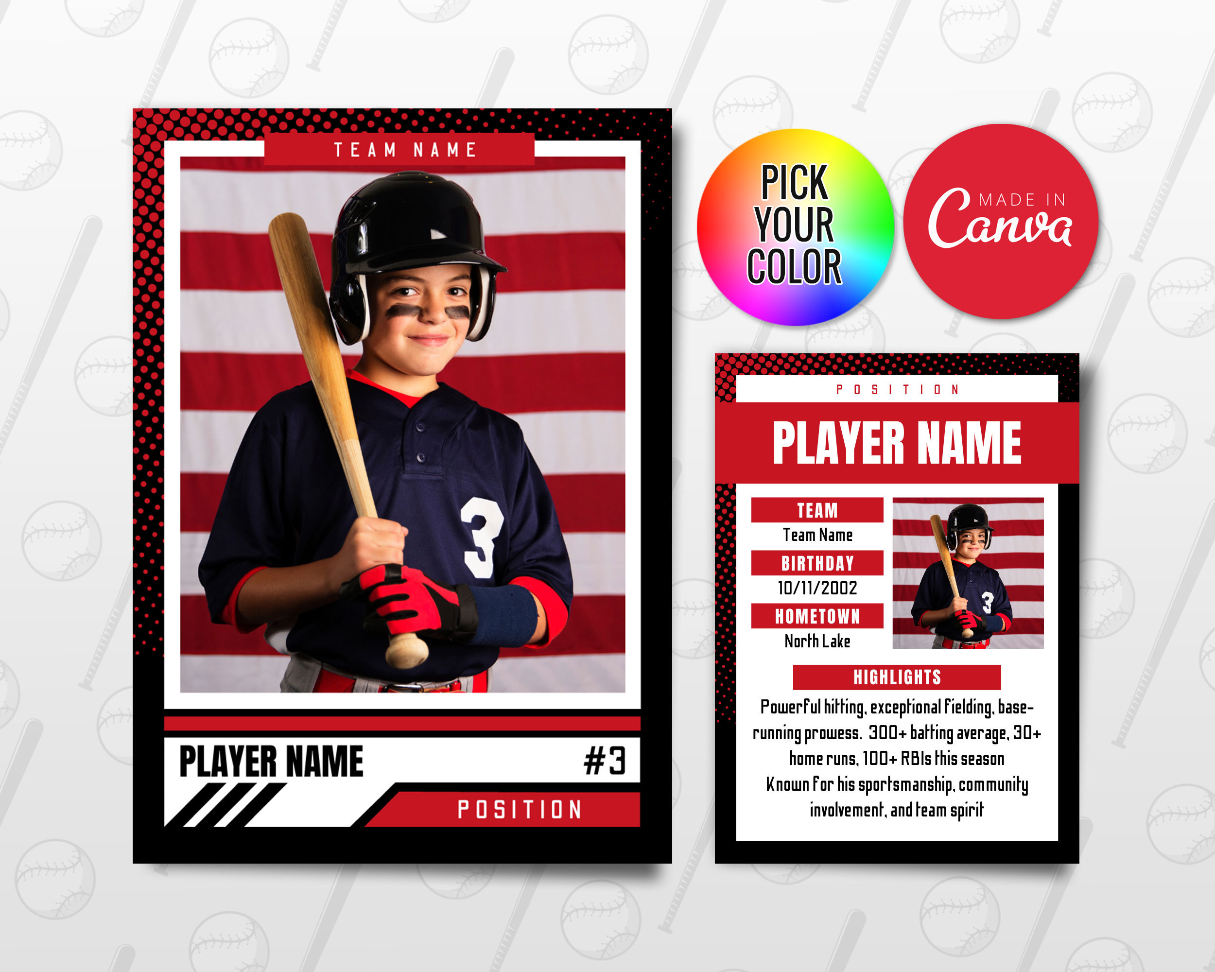 Baseball Trading Cards Template, Customizable Player Card Canva