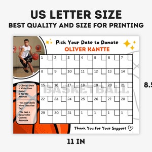 Basketball Pick a Date to Donate Fundraiser Calendar, Editable Canva ...