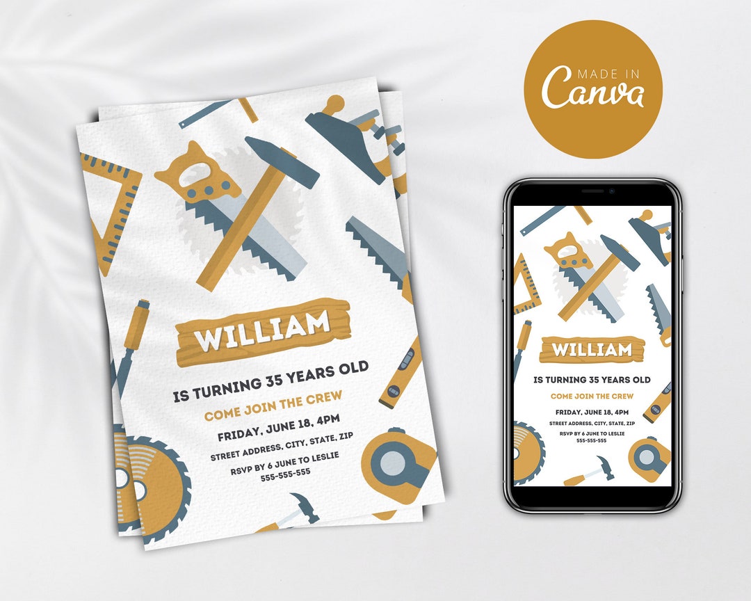 Plantilla de invitación de cumpleaños de carpintero, regalo para ...