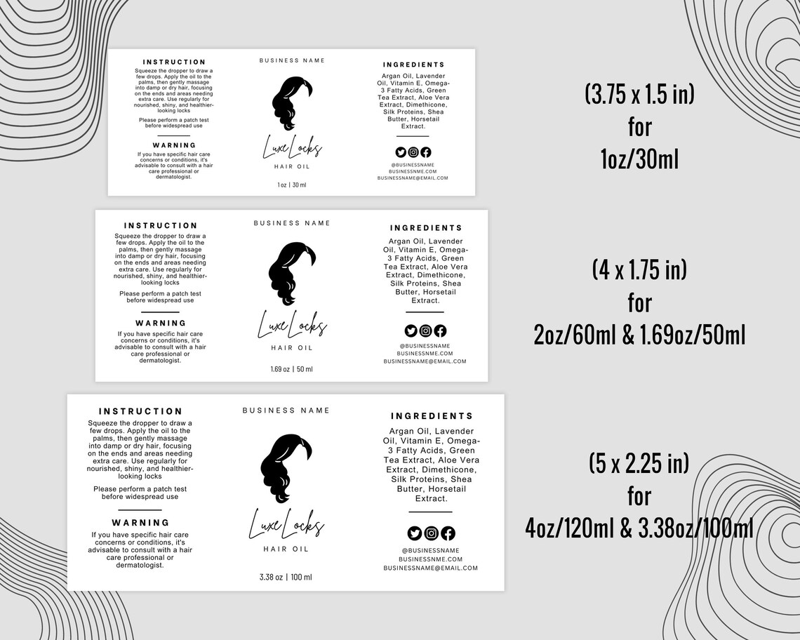 Hair Oil Bottle Label Template, DIY Label Design for Dropper Bottle ...