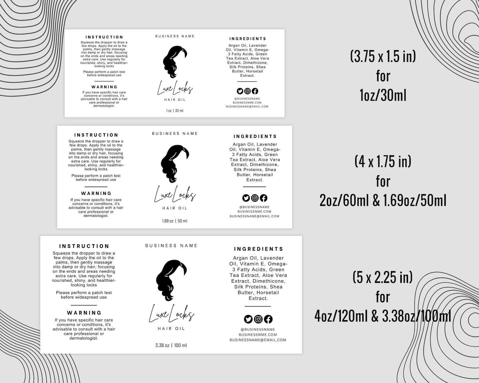 Hair Oil Bottle Label Template, DIY Label Design for Dropper Bottle ...