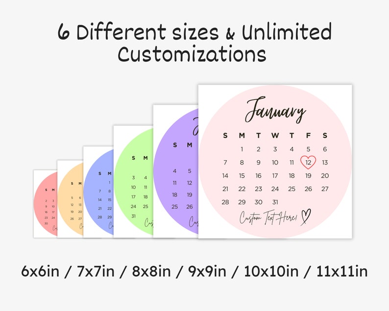 2025 Circle Shaped Calendar Month Cake Topper Template, Custom Burnable ...