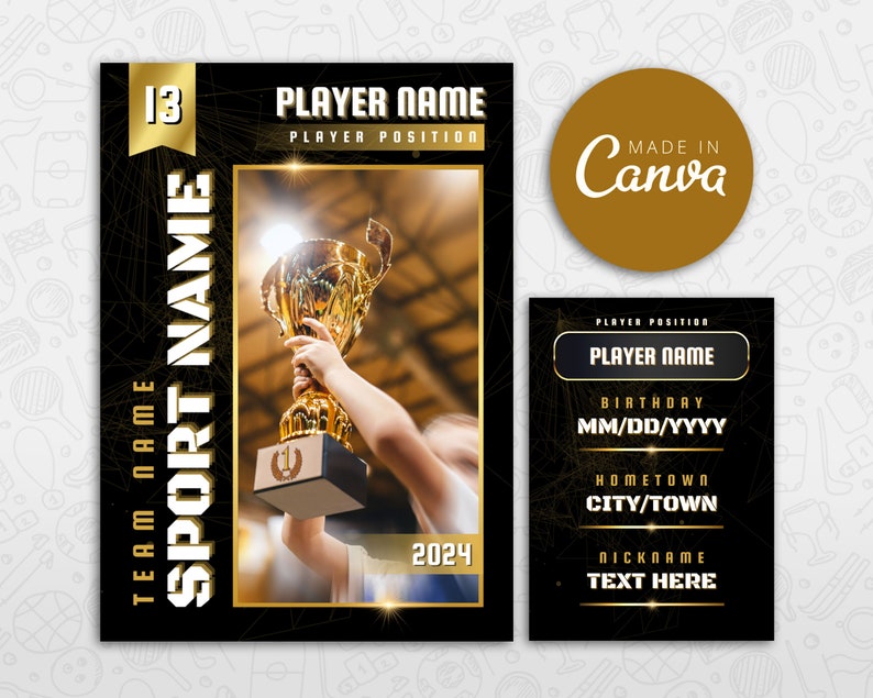 Sport Card Template, DIY Golden Sport Cards Printable, Customizable ...