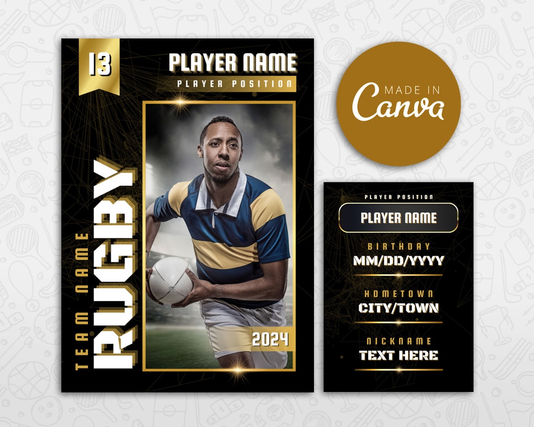 Rugby Card Template, DIY Golden Sport Cards Printable, Customizable ...