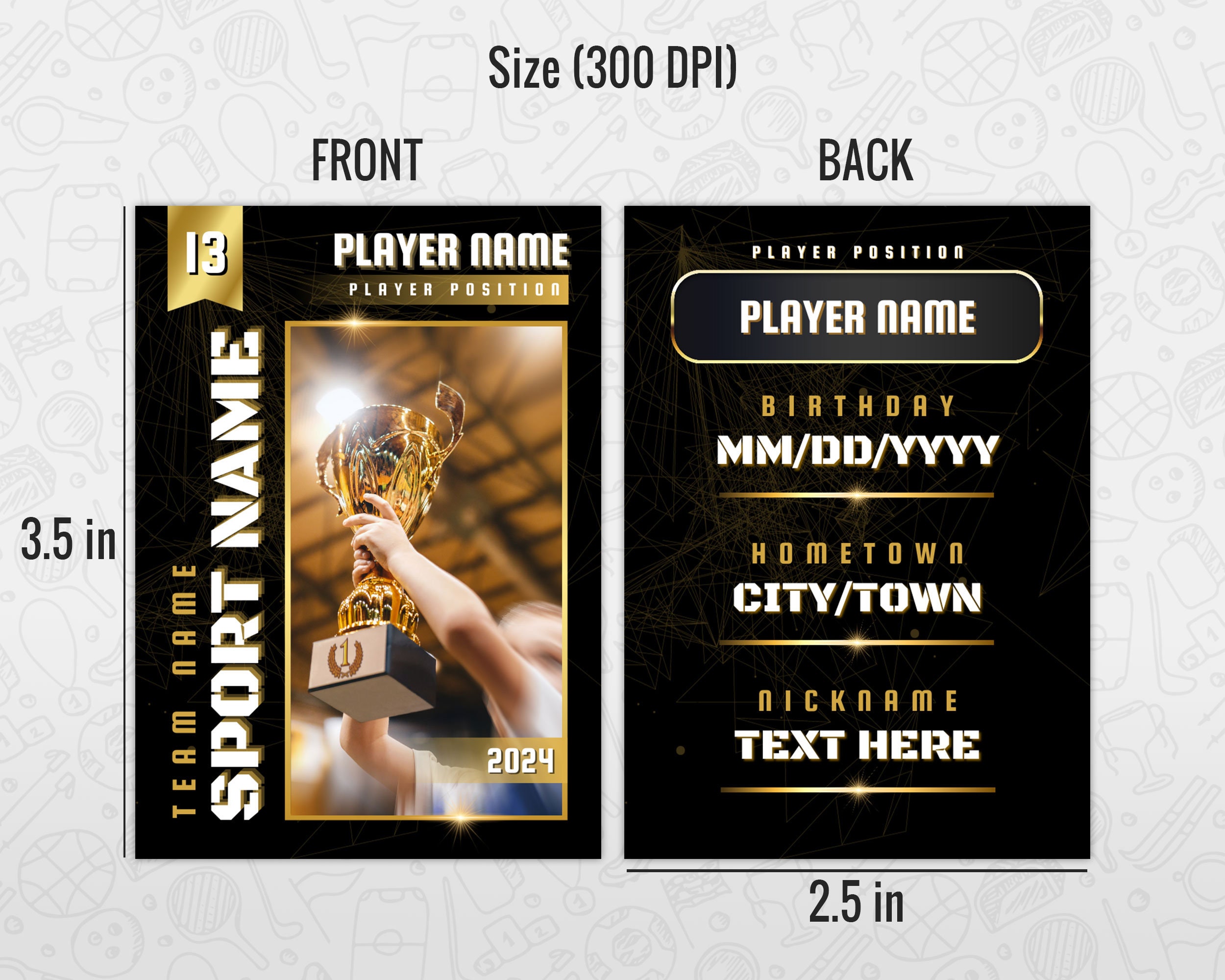 Sport Card Template, DIY Golden Sport Cards Printable, Customizable ...