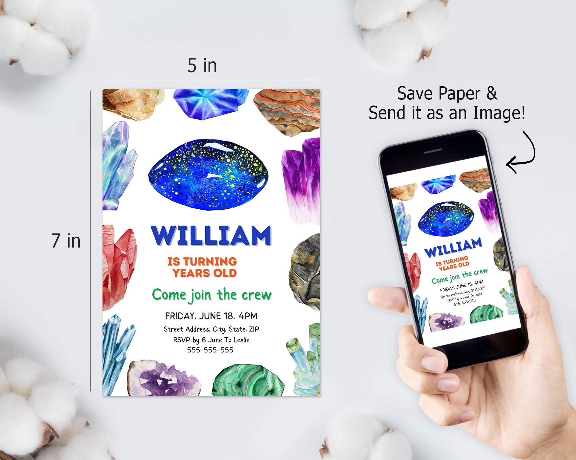 Geology Birthday Invitation Template, Rock Hunt Party Invite, Editable ...