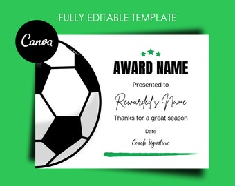 Editable Soccer Award Certificate Bundle Canva Template - Etsy