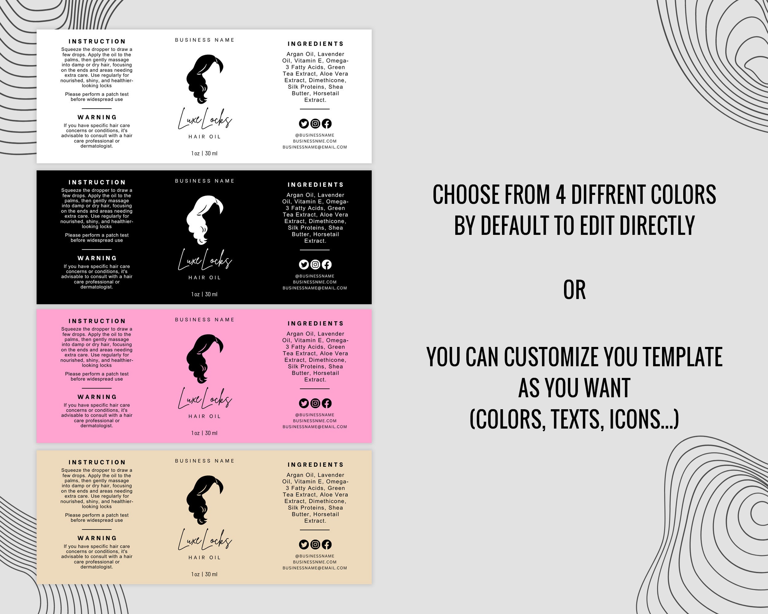 Hair Oil Bottle Label Template, DIY Label Design for Dropper Bottle ...