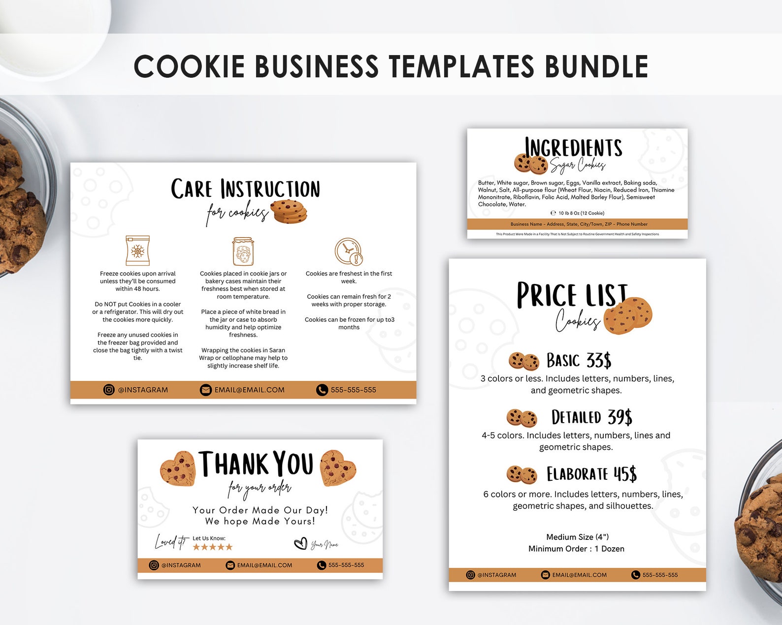 Editable Cookie Business Templates Bundle Thank You Card - Etsy