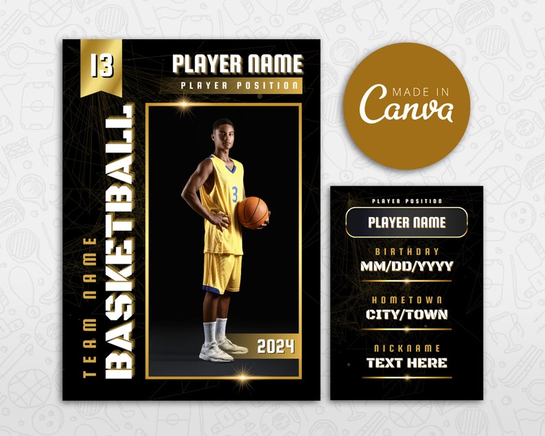 Basketball Card Template, DIY Golden Sport Cards Printable ...