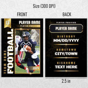 Football Card Template, DIY Golden Sport Cards Printable, Customizable ...