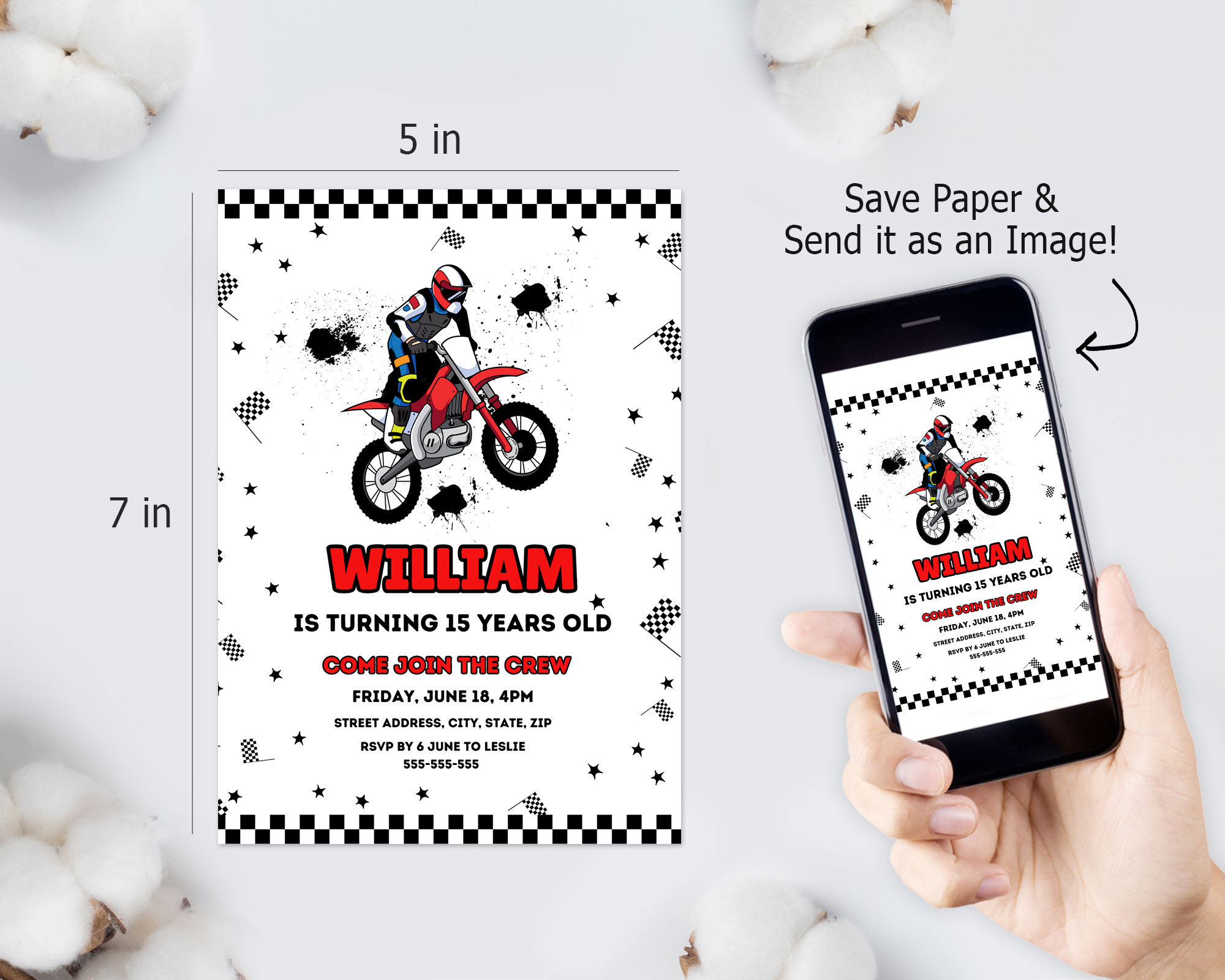 Dirt Bike Birthday Invitation Template, Motocross Party Invite, Gift ...