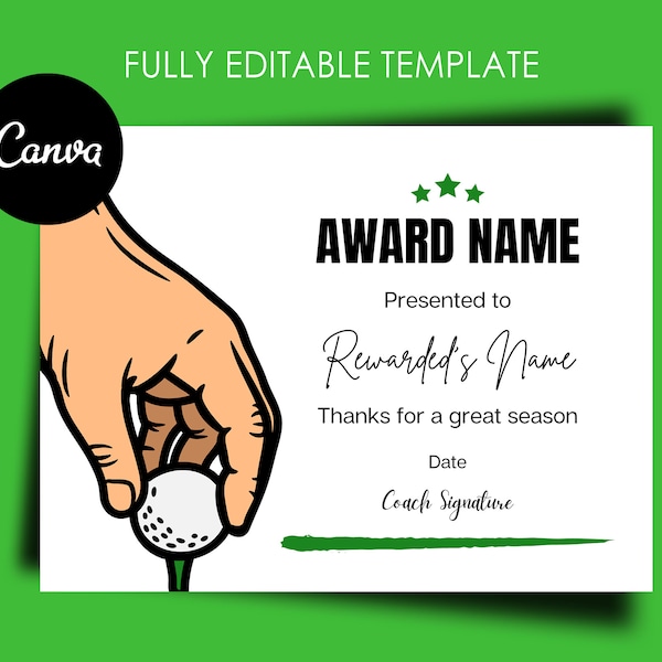 Golf Certificate of Recognition - Etsy