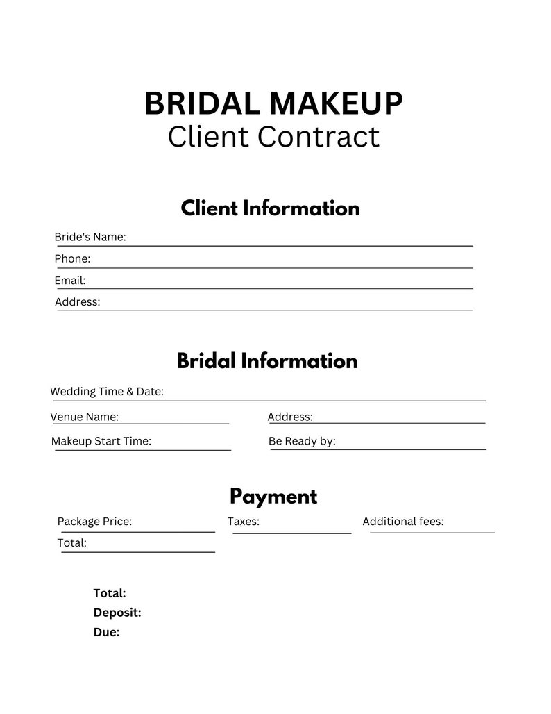Editable Bridal Makeup & Makeup Service Contracts Bundle - Etsy