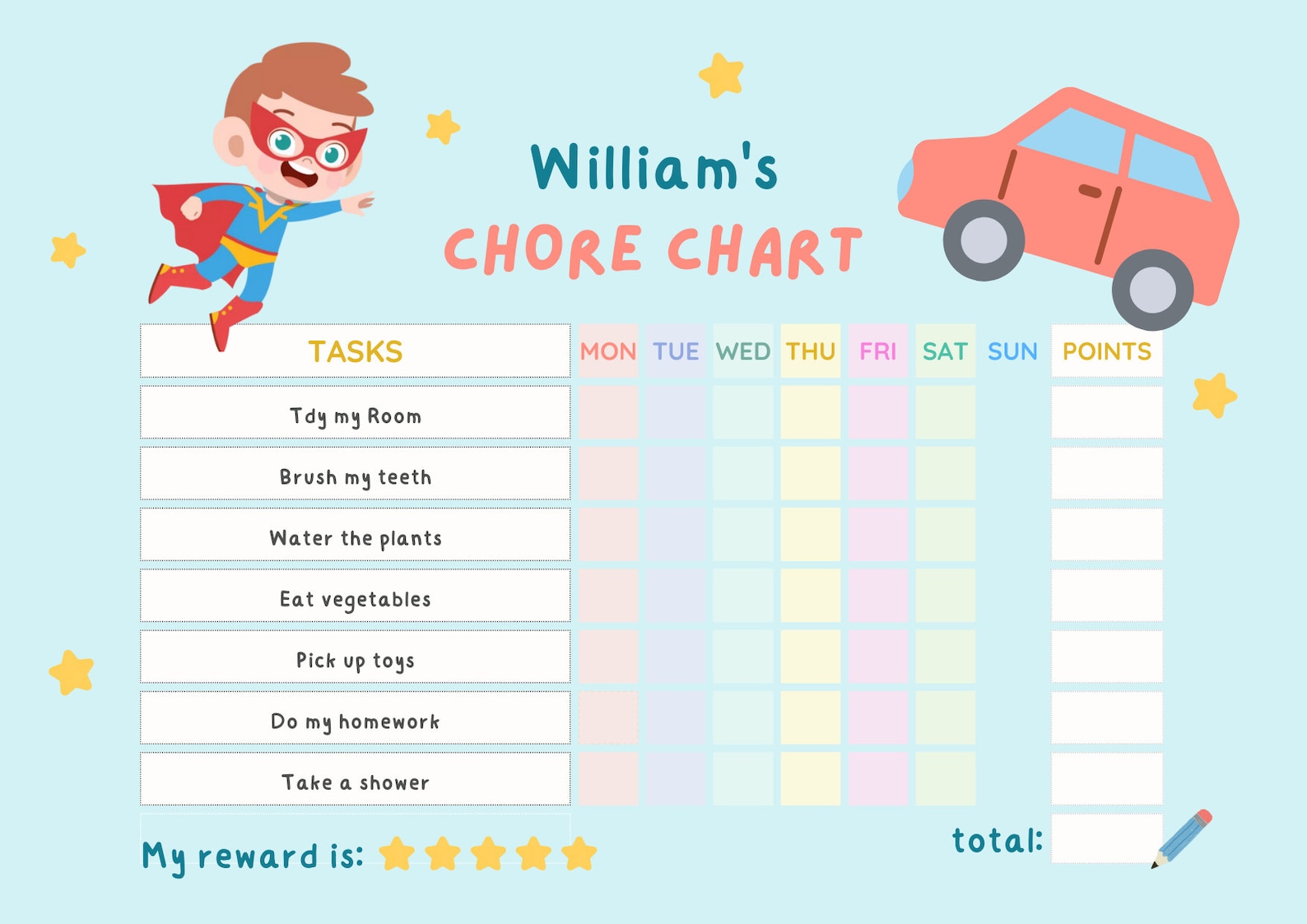 Editable Chore Chart for Boys Kids Chore Chart Canva - Etsy