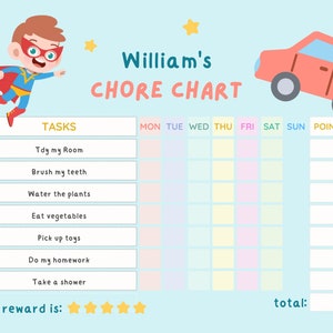 Editable Chore Chart for Boys Kids Chore Chart Canva - Etsy