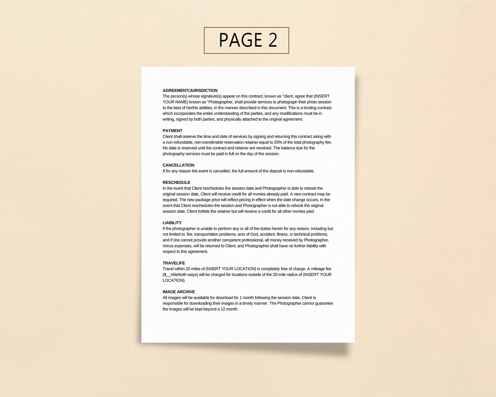 Contrato de fotografía plantilla Canva editable y PDF - Etsy México