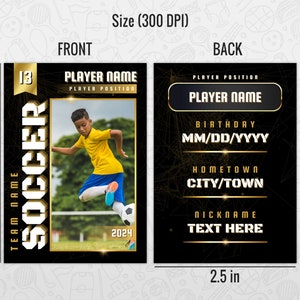 Soccer Card Template, DIY Golden Sport Cards Printable, Customizable ...