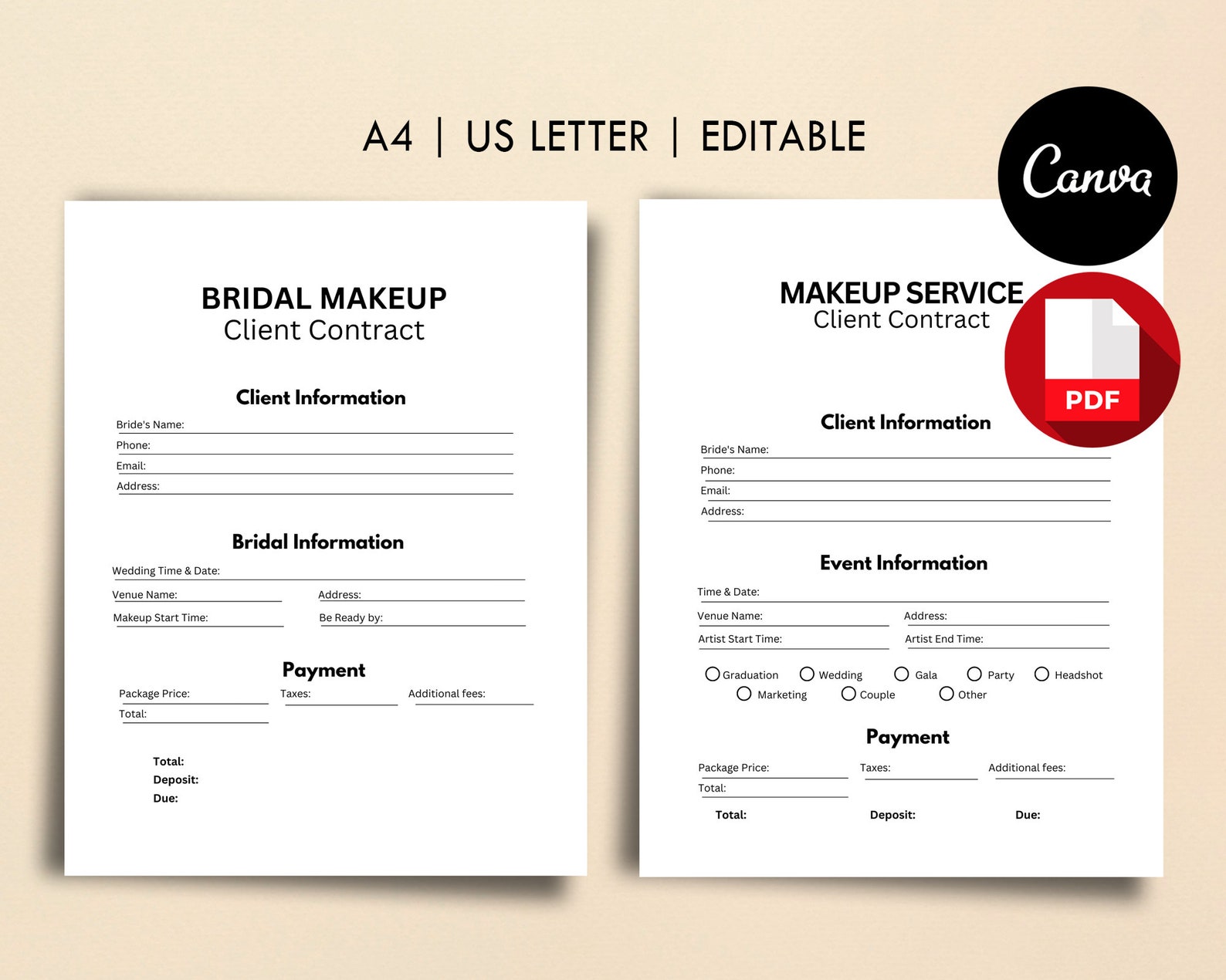 Editable Bridal Makeup & Makeup Service Contracts Bundle PDF - Etsy