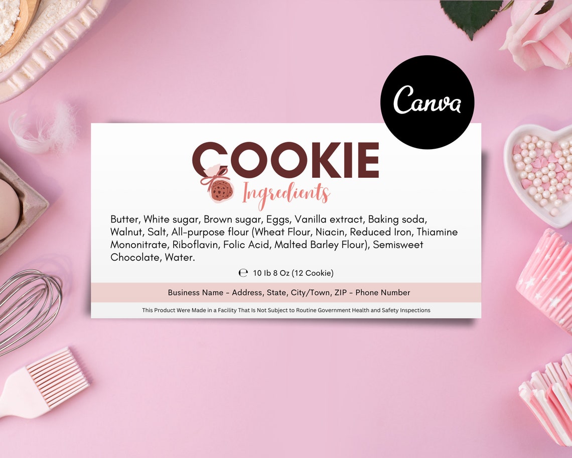 Cookie Ingredients Label Card Canva Editable Template - Etsy