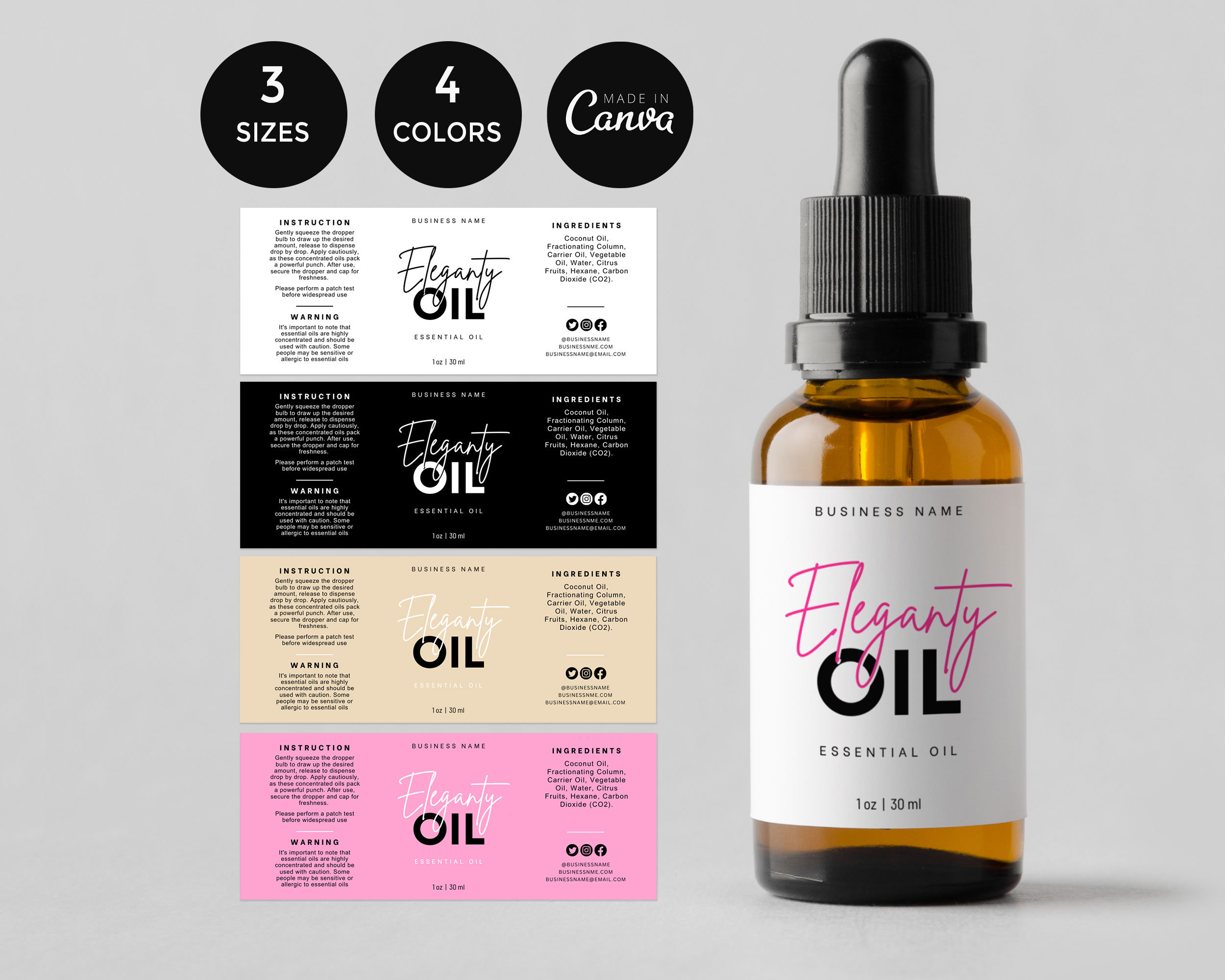 Essential Oil Bottle Label Template, DIY Label Design for Dropper ...