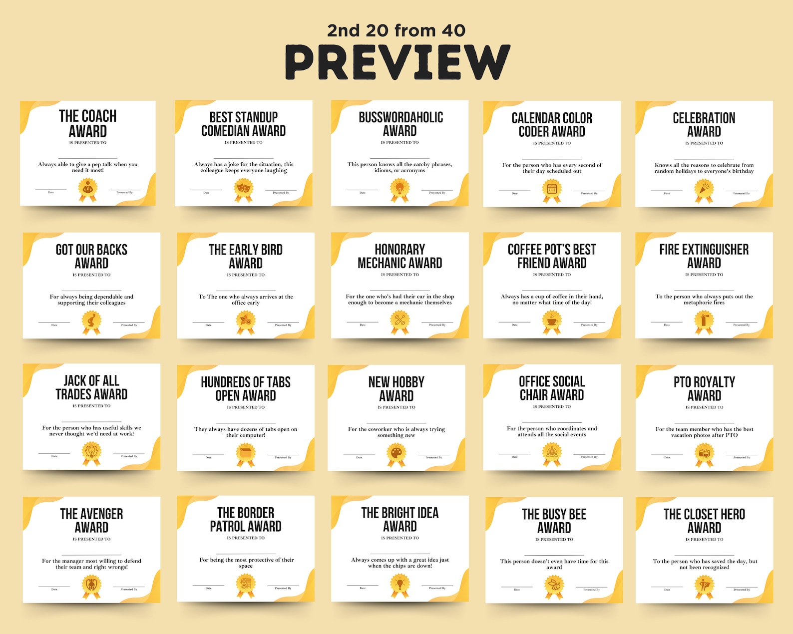 Employee Appreciation Gifts Award Certificates, 40 Printable and ...