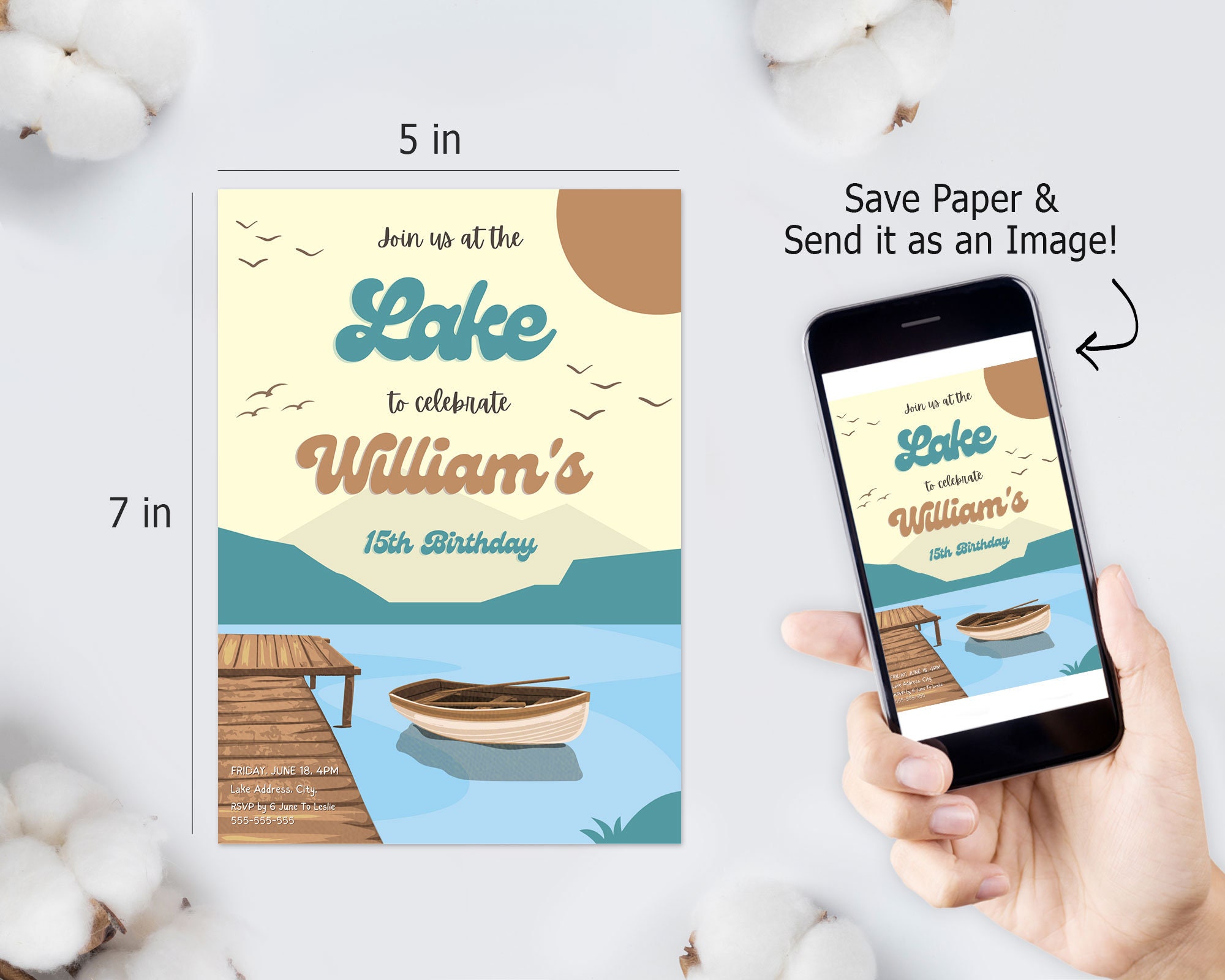 Lake Birthday Invitation Template Outdoor Lake Party Invite - Etsy