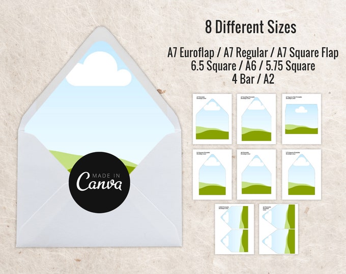 Printable Envelope Liners Templates, INSTANT DOWNLOAD,, A7, A6, A2, and ...